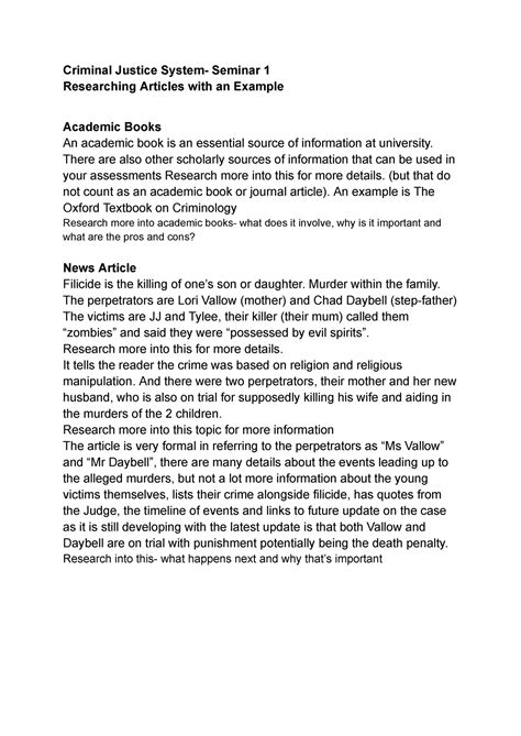 Cjs Seminar 1 Lecture Notes Criminal Justice System Seminar 1 Researching Articles With An