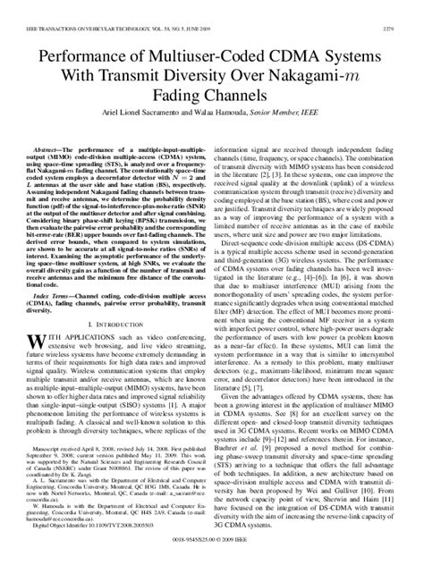 Pdf Performance Of Multiuser Coded Cdma Systems With Transmit Diversity Over Nakagami Fading