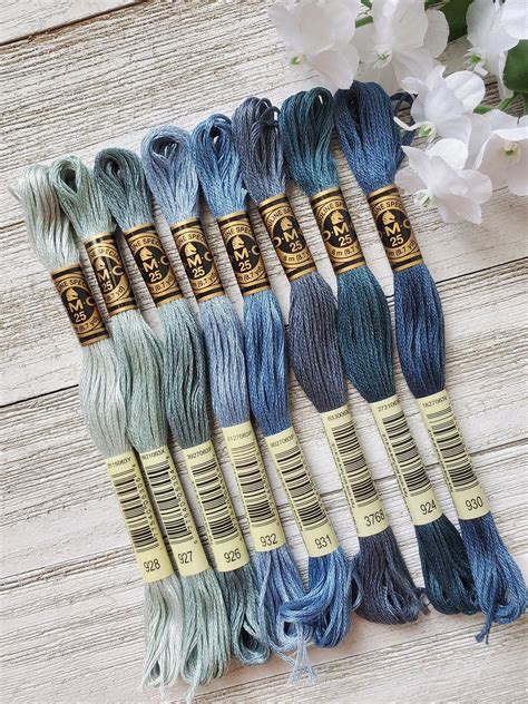 8x Bundle Greys Blues And Greens Dmc Flosses Dmc Threads Dmc Cotton Floss Dmc Embroidery