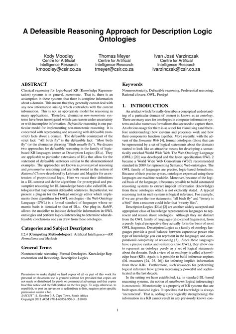 Pdf A Defeasible Reasoning Approach For Description Logic Ontologies