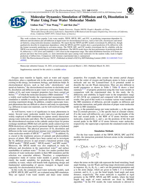Molecular Dynamics Simulation Of Diffusion And O2 Dissolution In Water Using Four Water