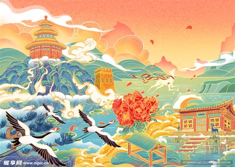 国潮国风景插画设计图风景psd分层素材设计图库昵图网