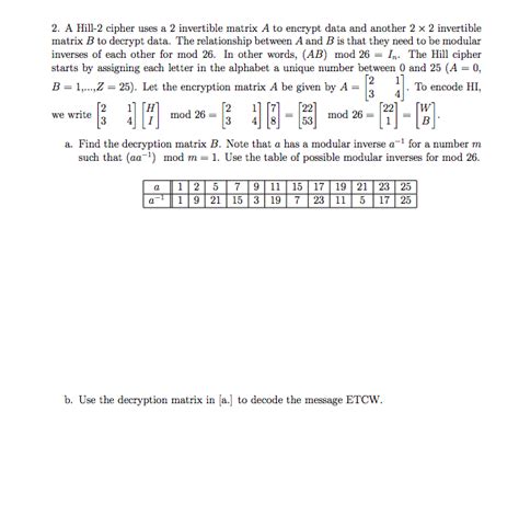 Solved 2 A Hill 2 Cipher Uses A 2 Invertible Matrix A To