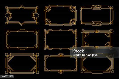 고급스럽고 고급스러운 디자인 스타일을 위한 황금색의 아르데코 프레임 디자인 요소와 장식을 위한 프리미엄 빈티지 라인 아트 배경 및 인쇄 장식을 위한 고급스러운 윤곽선 획