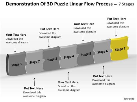 Demonstration Of D Puzzle Linear Flow Process Stages Work Chart Powerpoint Slides