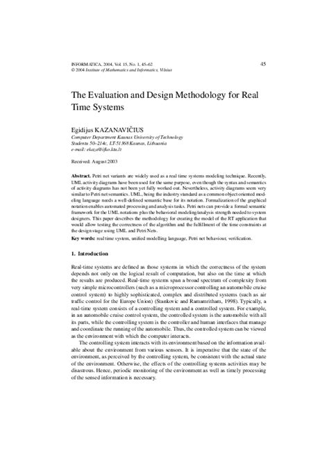 Pdf The Evaluation And Design Methodology For Real Time Systems