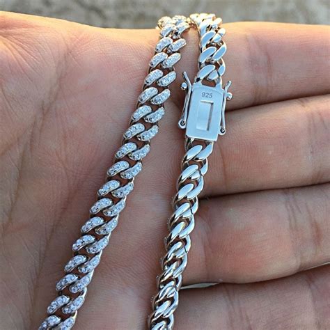 Real 925 Sterling Silver Miami Cuban Iced Flooded Out Necklace Chain 2