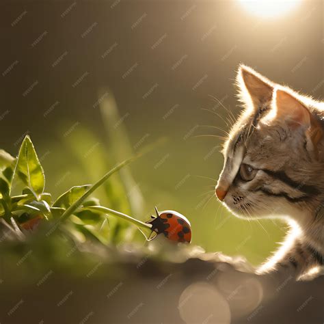 Premium Photo A Kitten Is Looking At A Bug That Is Outside
