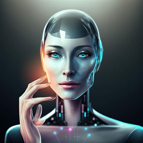 Premium Photo Ai In The Form Of A Robot Woman Or A Cyborg Woman Working On A 3d Holographic