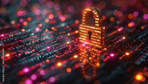 Secure Data Encryption Padlock Symbol With Binary Code Flowing Through