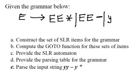 Solved Given The Grammar Below E→ee∗∣ee−∣y A Construct The