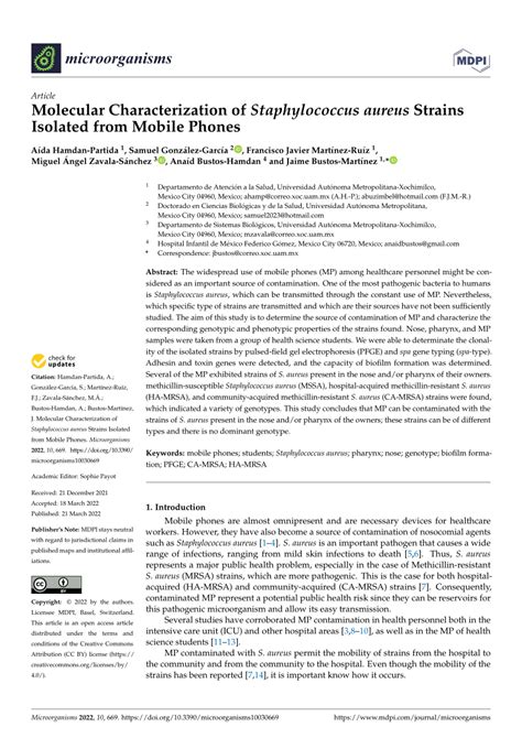 Pdf Molecular Characterization Of Staphylococcus Aureus Strains Isolated From Mobile Phones
