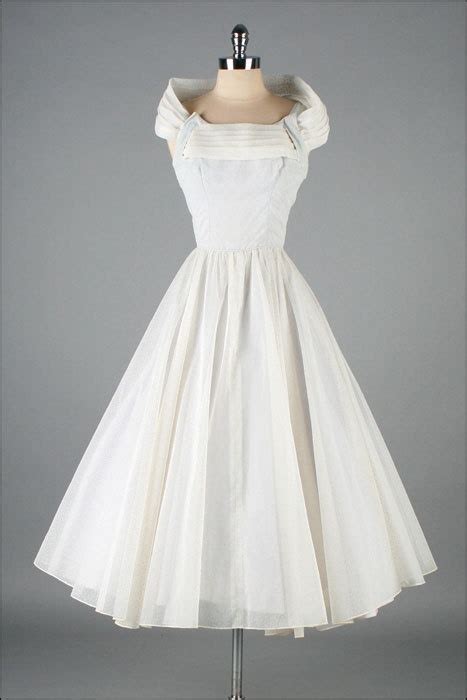 Vintage 1950s Dress Swiss Dot White Chiffon 3203 7500 Via