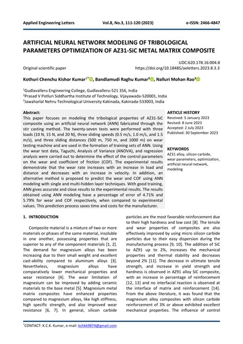 Pdf Artificial Neural Network Modeling Of Tribological Parameters Optimization Of Az31 Sic