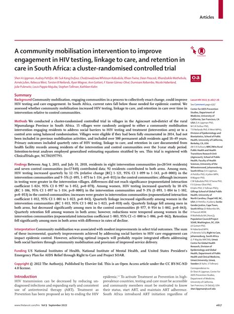 Pdf A Community Mobilisation Intervention To Improve Engagement In Hiv Testing Linkage To