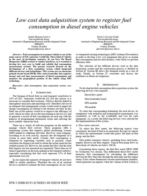 Low Cost Data Adquisition System To Register Fuel Consumption In Diesel Engine Vehicles Pdf