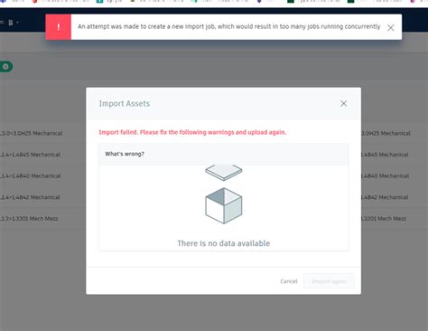an attempt was made to create an import job in bim 360 assets