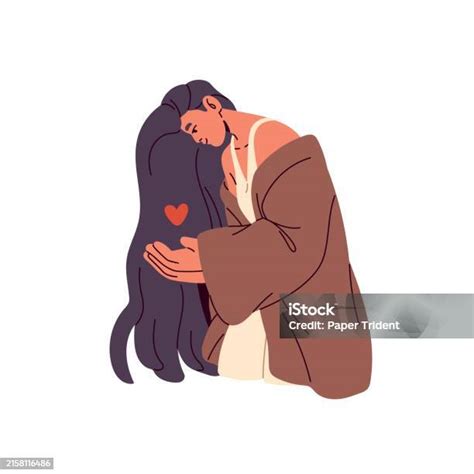 부드러운 소녀는 하트 모양을 보호하고 낭만적 인 감정을 저장합니다 행복한 젊은 여성이 사랑의 상징을 손에 들고 있습니다 자기 수용 자기 관리 개념 흰색 배경에 평평한 고립