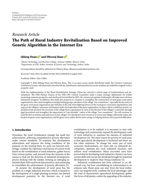 Pdf The Path Of Rural Industry Revitalization Based On Improved Genetic Algorithm In The