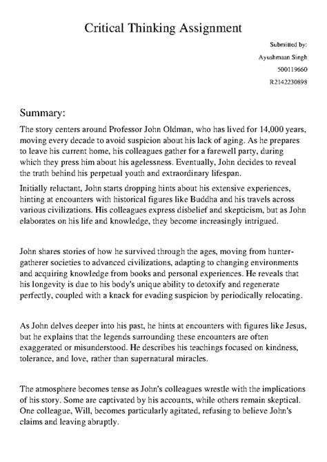 Critical Thinking Assignment Critical Thinking Assignment Submitted By Ayushmaan Singh