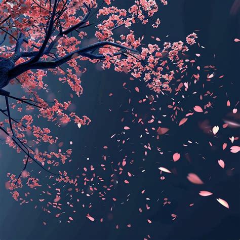 Premium Photo 3d Rendered Photos Of Sakura Tree And Falling Sakura Leaves On Dark Blue Background