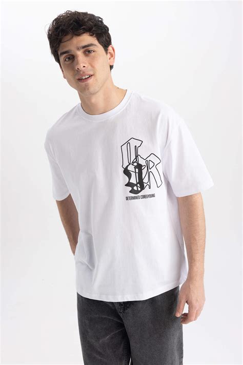 أبيض رجالي تي شيرت اوفر سايز وياقة مستديرة 2786635 Defacto