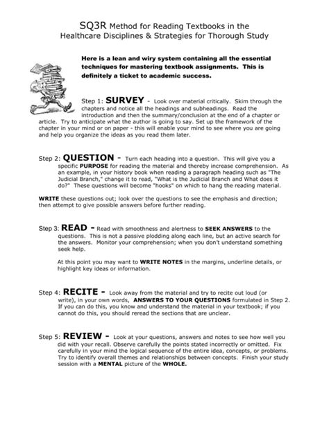 Sq3r Reading Method For Healthcare Textbooks