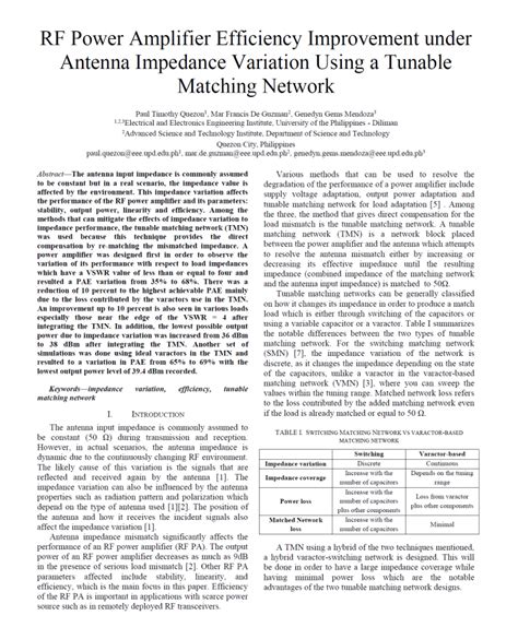 2019 Paper On Rf Power Amplifier Efficiency Improvement Under Antenna Impedance Variation Using
