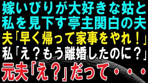 【スカッとする話】嫁いびりが大好きな姑と私を見下す亭主関白夫「早く帰ってきて家事やれよ！」私「私たち離婚したしましたよ 笑 」→元同僚に協力し