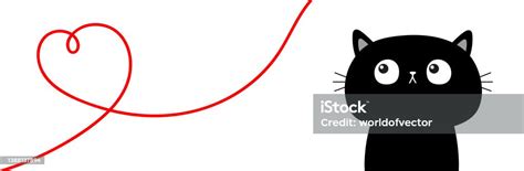 검은 고양이 심장 한 줄 의 손 은 낙서를 그립니다 연속 라인 아트 빨간 마음 해피 발렌타인 데이 장식 요소 로맨틱 한 기호 기호 화이트 배경을 사랑 해요 격리 검은색에