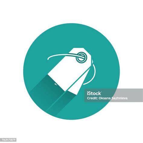 긴 그림자로 격리 된 화이트 빈 레이블 템플릿 가격 태그 아이콘입니다 빈 쇼핑 할인 스티커 템플릿 할인 배너입니다 녹색 원 버튼입니다 벡터 일러스트레이션 0명에 대한 스톡