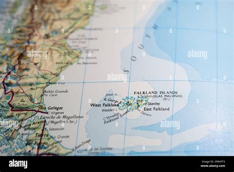 Shallow Focus Of The Falkland Islands Seen On A Generic Paper Map Also In View Of The