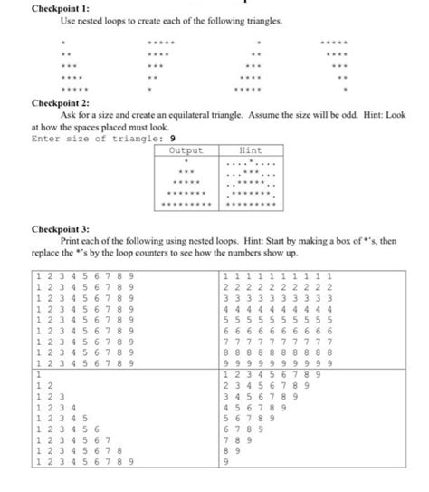 Solved Checkpoint 1 Use Nested Loops To Create Each Of The