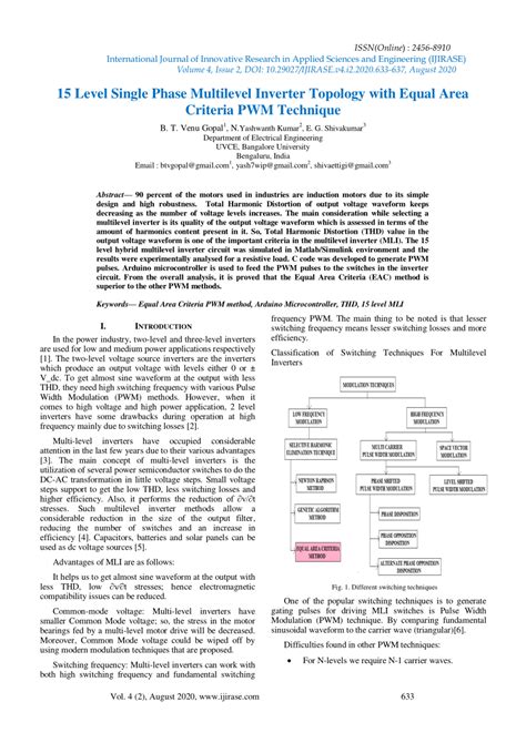 Pdf 15 Level Single Phase Multilevel Inverter Topology With Equal Area Criteria Pwm Technique