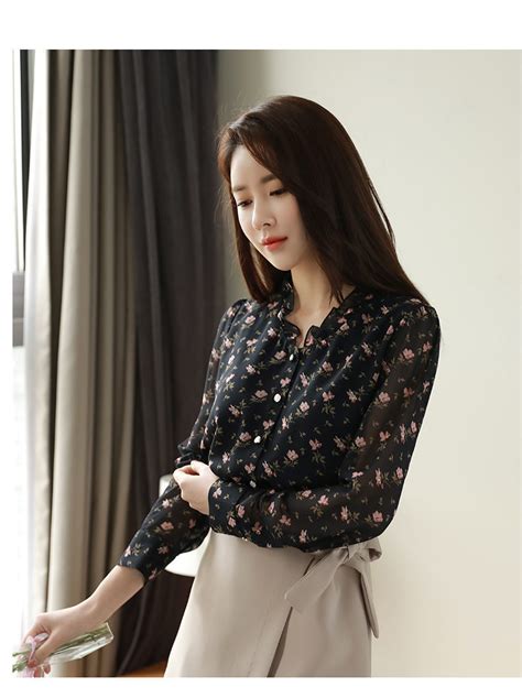 [플라워패턴 프릴카라 시스루 블라우스]