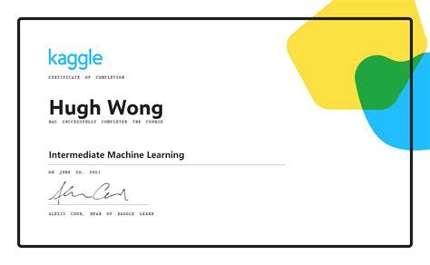 Hugh Wong Completed The Intermediate Machine Learning Course On Kaggle