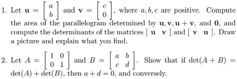 Let 𝐮 and 𝐯 where a b c are positive Compute the area of the parallelogram