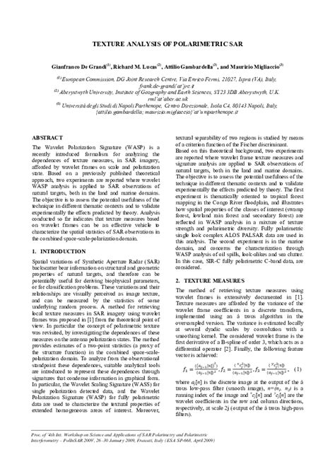 Pdf Texture Analysis Of Polarimetric Sar