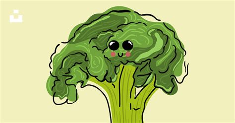 밝은 노란색 배경에 웃고 있는 귀여운 브로콜리 만화 벡터 Unsplash의 무료 이미지