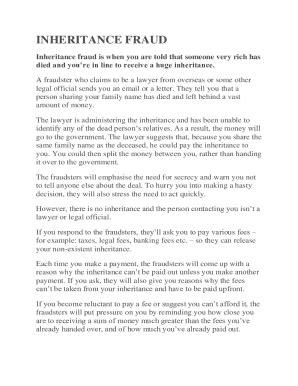 Fillable Online Inheritance Scams How You Can Spot The Warning Signs Fax Email Print PdfFiller