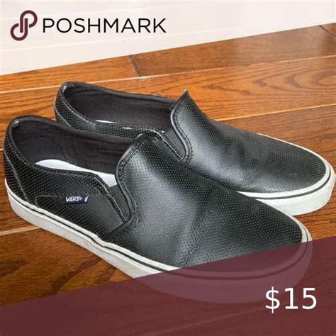 Black Leather Slip On Vans Dress Shoes Men Leather Slip Ons Vans