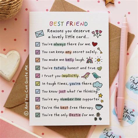 Bestie Reasons Thank You Bestie Friendship Card Supportive Friend
