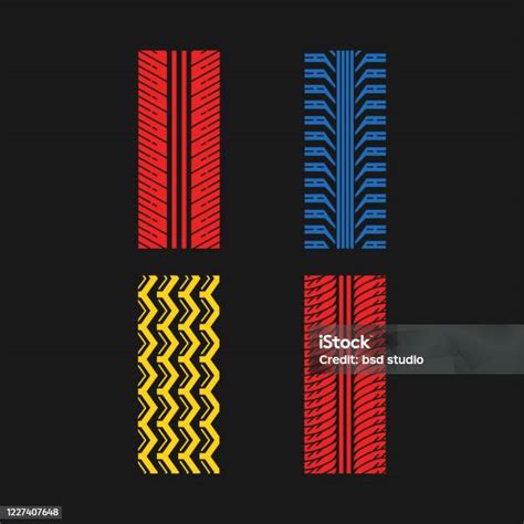 타이어 텍스처 Rgb 색상 아이콘 설정 상세한 자동차 오토바이 자전거 타이어 마크 자동차 여름과 겨울 휠 트레이스 차량 타이어