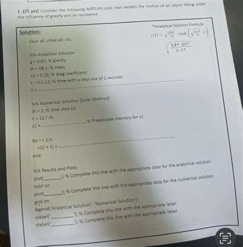 Solved Pts Consider The Following MATLAB Code That Chegg