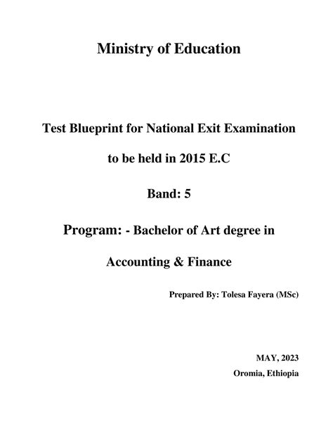 Accounting Exit Exam Blueprint Ministry Of Education Test Blueprint