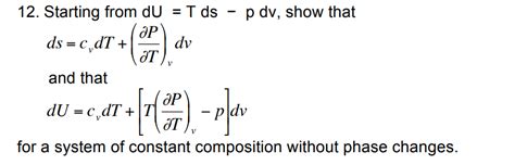 Solved p dv show that Starting from dU T ds ӘР dv Chegg com