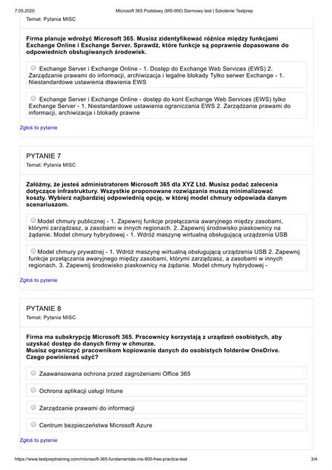 1 Microsoft 365 Podstawy Ms 900 Darmowy Test Szkolenie Testprep Pdf