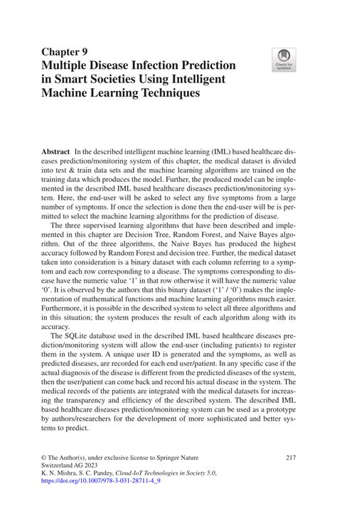 Pdf Multiple Disease Infection Prediction In Smart Societies Using Intelligent Machine
