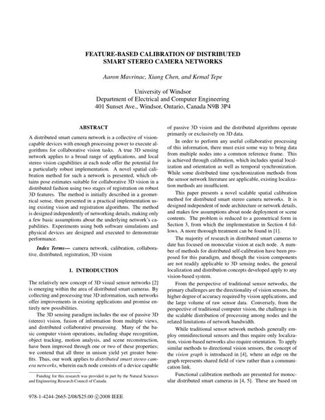 Pdf Feature Based Calibration Of Distributed Smart Stereo Camera Networks
