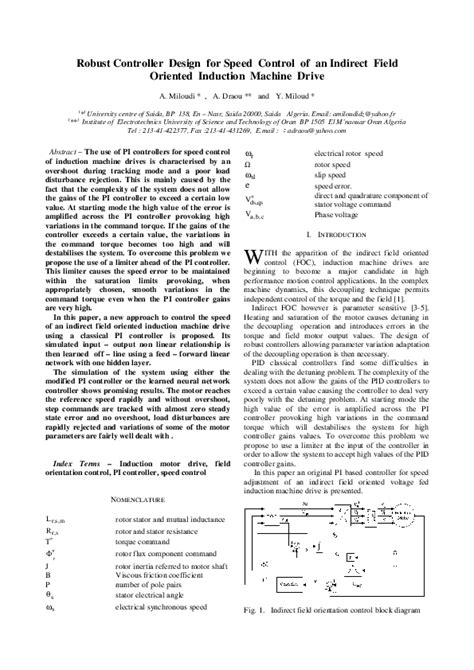 Pdf Robust Controller Design For Speed Control Of An Indirect Field